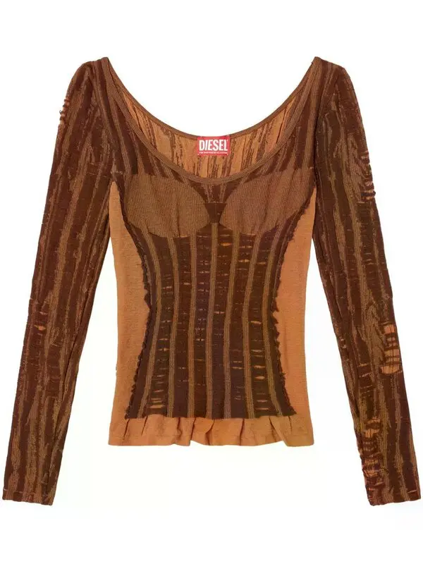 DIESEL® Long-sleeve Scoop Neck Top - Brown