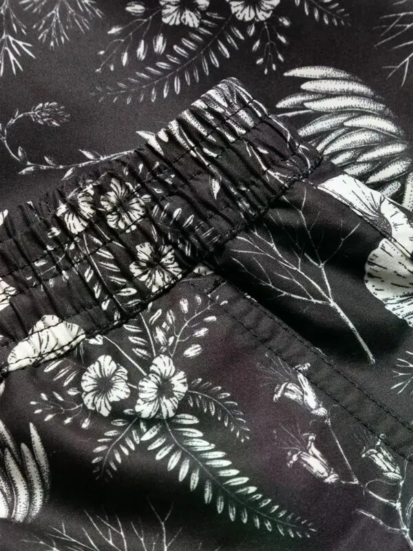 Sunspel Leaf-print Swim Shorts - Black