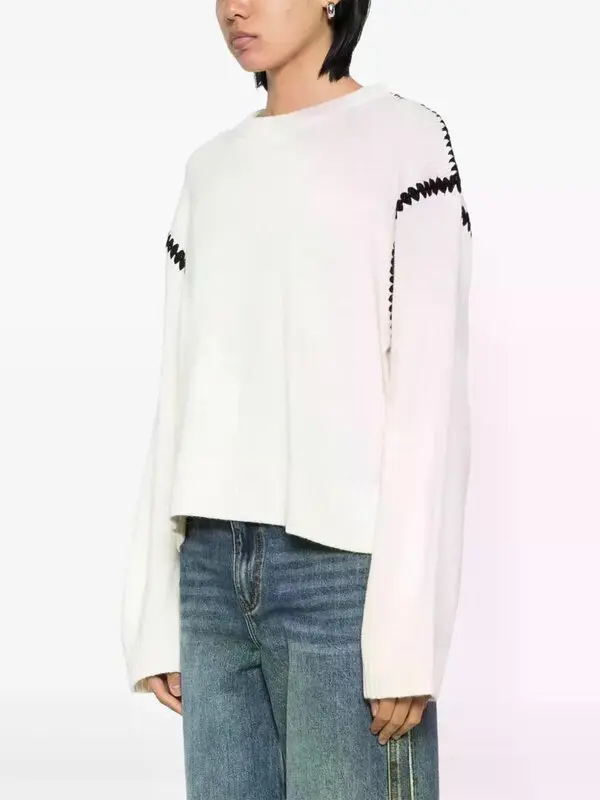 TOUT A COUP Contrast Trim Knitted Sweatshirt - Neutrals