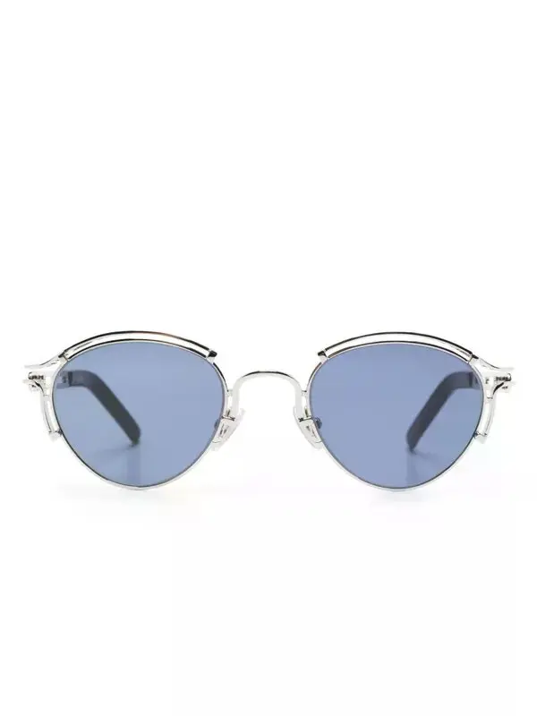 JEAN PAUL GAULTIER Silver-tone Engraved Logo Round Frame Sunglasses - Grey