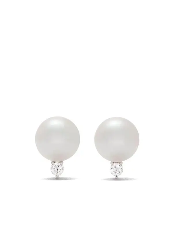 TASAKI 18kt White Gold Akoya Pearl And Diamond Stud Earrings - Silver