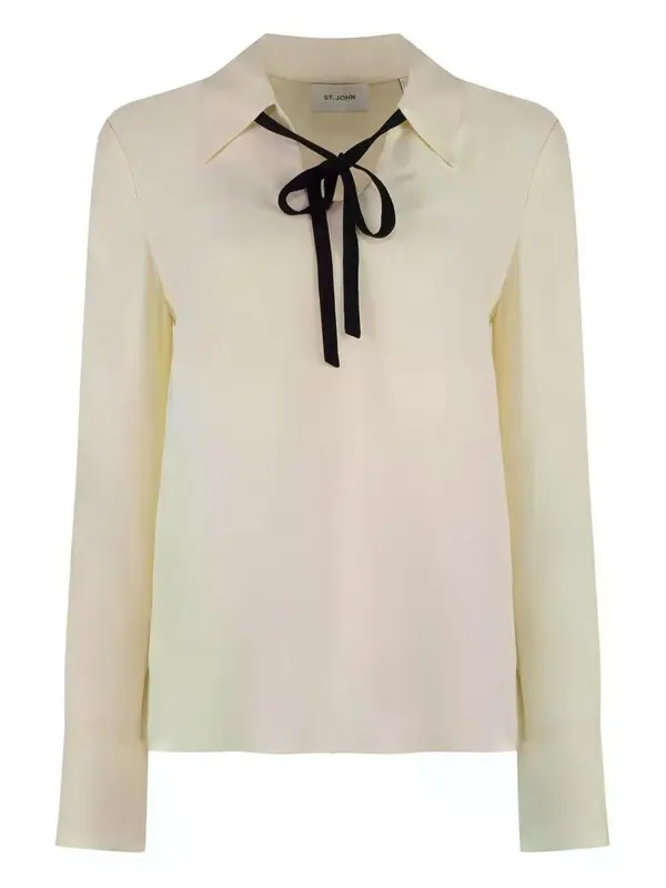 St. John Long-sleeve Blouse With Front Tie Detail