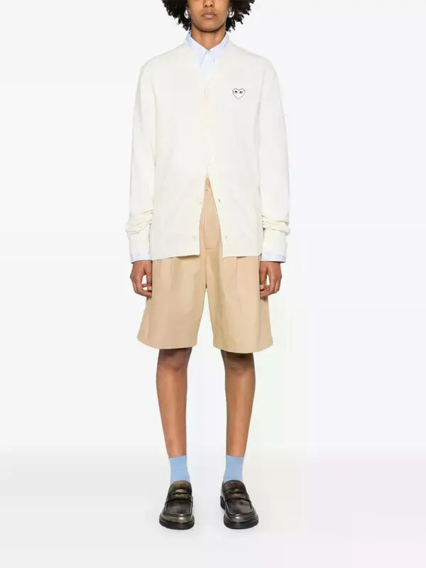 Play Comme Des Garcon Heart-motif Wool Cardigan - Neutrals