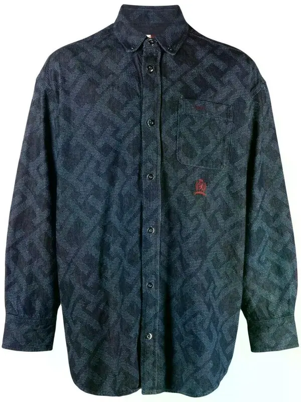 Tommy Hilfiger Monogram Jacquard Denim Shirt - Blue