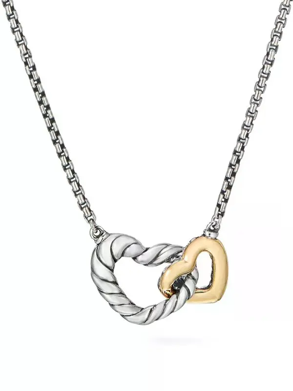 David Yurman 18kt Yellow Gold And Sterling Cable Collectibles Interlocking Heart Necklace - Silver