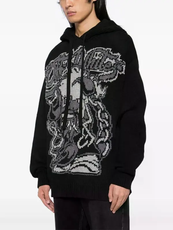 Off-White Pattern Jacquard Drawstring Hoodie