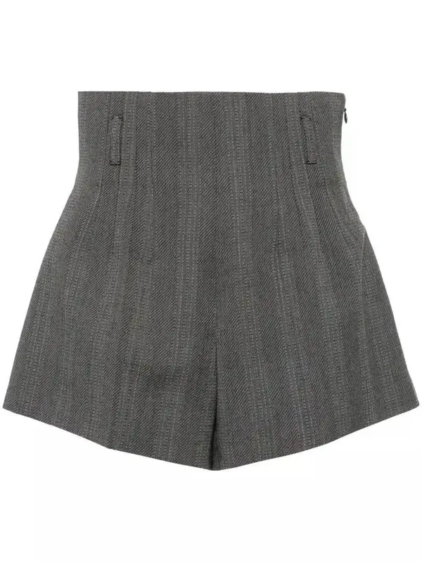 Prada Virgin Wool Pleated Shorts - Grey