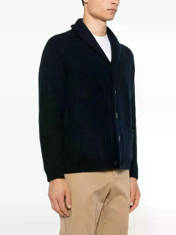 Fedeli Cashmere Shawl Collar Cardigan - Blue