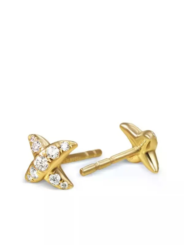 David Yurman 18kt Yellow Gold Crossover Diamond Stud Earrings