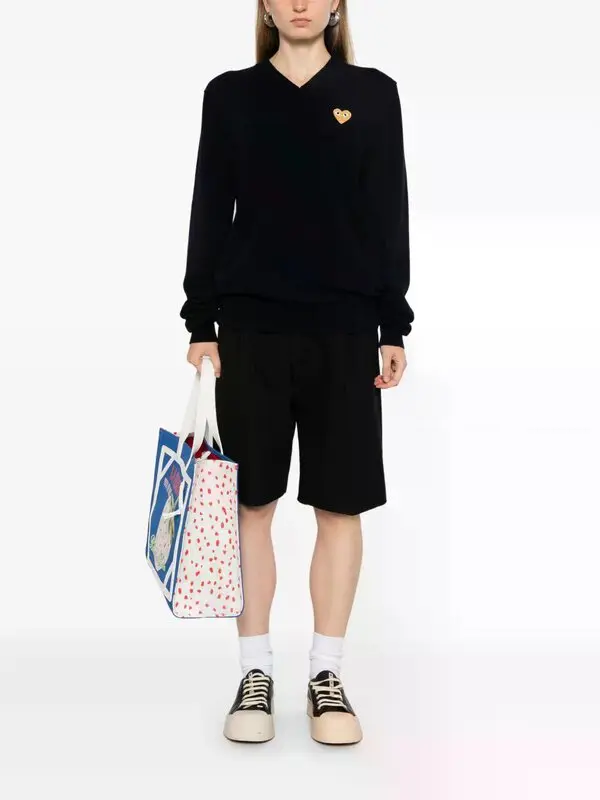 Play Comme Des Garcon V-neck Sweater With Heart Patch - Blue