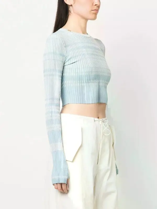 Elisabetta Franchi Striped Cropped Ribbed Knit Jumper