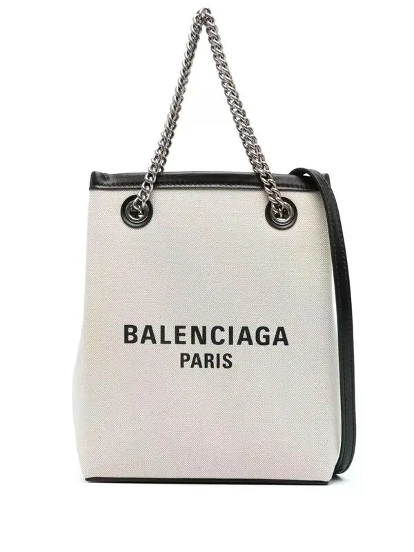 Balenciaga Canvas Phone Bag With Leather Trim And Chain Strap