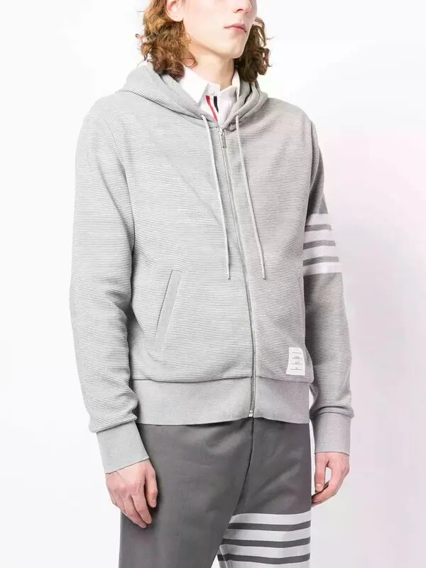 Thom Browne Logo-patch Zip-up Hoodie - Grey