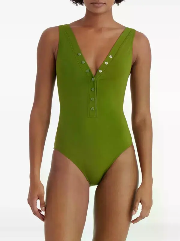 ERES Icône V-neck Press-stud Swimsuit - Green