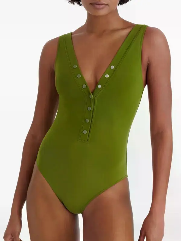 ERES Icône V-neck Press-stud Swimsuit - Green