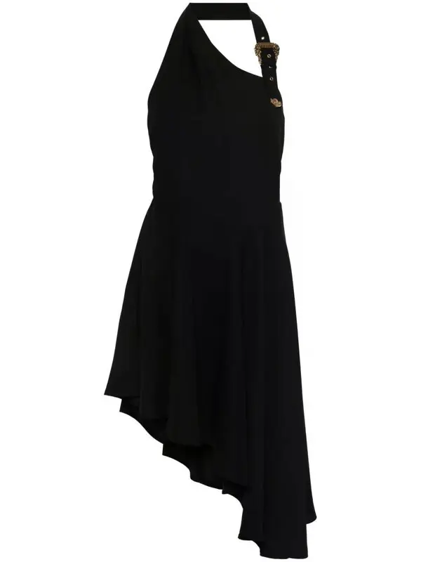Versace One-shoulder Crepe Dress With Logo Buckle