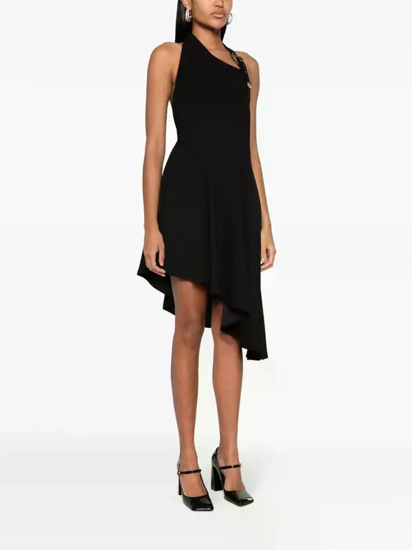Versace One-shoulder Crepe Dress With Logo Buckle