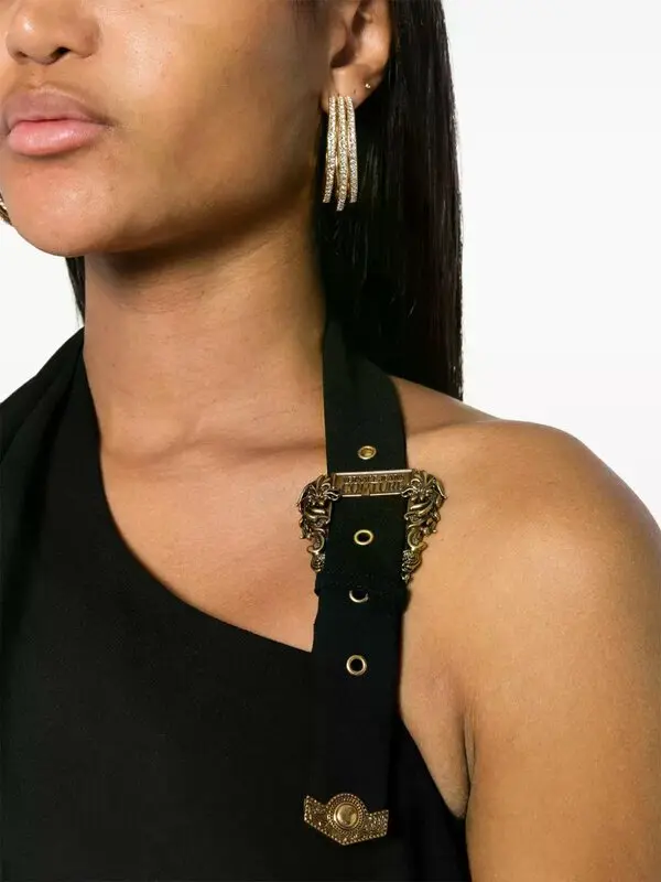 Versace One-shoulder Crepe Dress With Logo Buckle