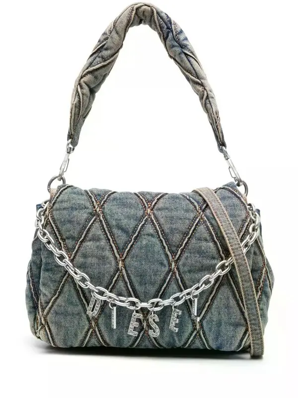 DIESEL® Charm-d Quilted Denim Shoulder Bag - Blue