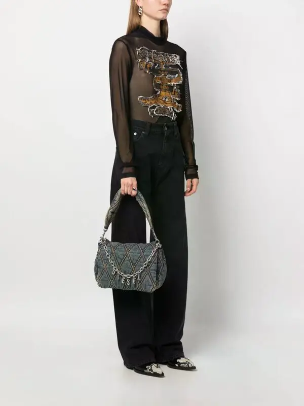 DIESEL® Charm-d Quilted Denim Shoulder Bag - Blue