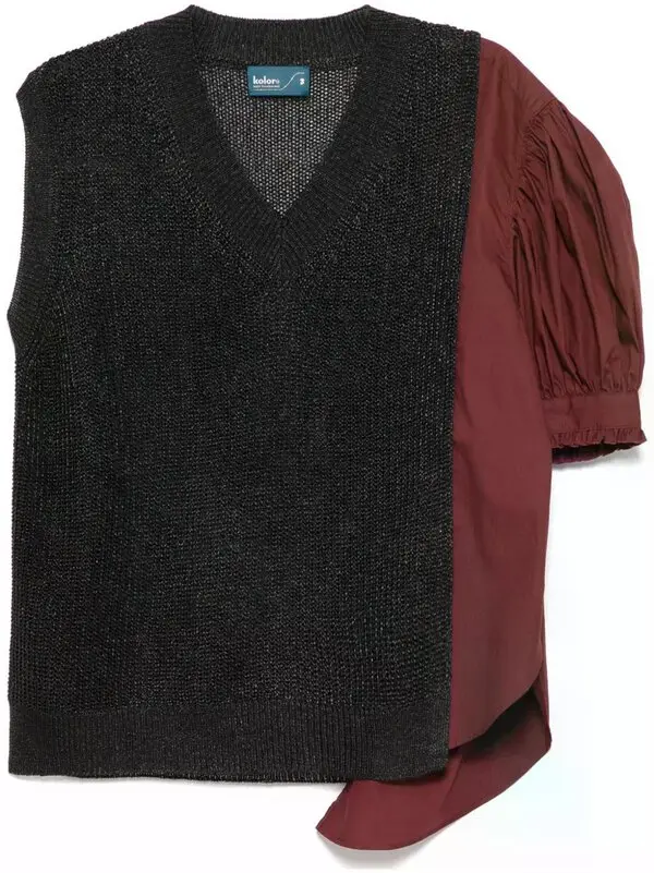 Kolor V-neck Jumper With Panelled Design - Black
