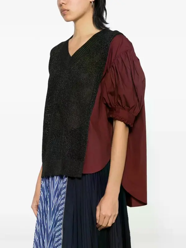 Kolor V-neck Jumper With Panelled Design - Black