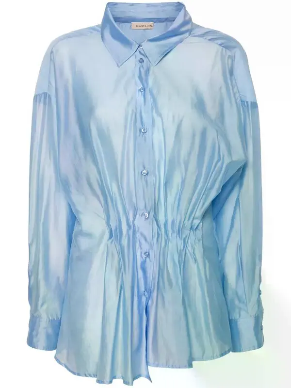 BLANCA VITA Pleated Spread-collar Shirt - Blue