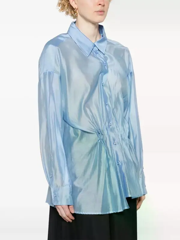 BLANCA VITA Pleated Spread-collar Shirt