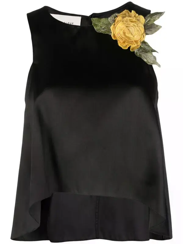 GEMY MAALOUF Sleeveless Floral Appliqué Blouse - Black