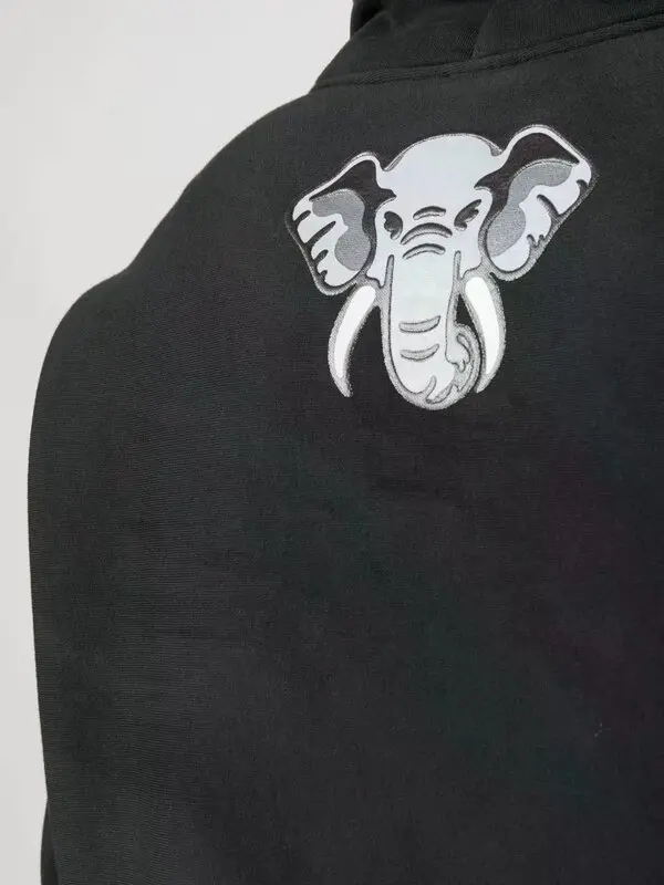 Kenzo Cotton Hoodie With Appliqué Logo And Elephant Embroidery