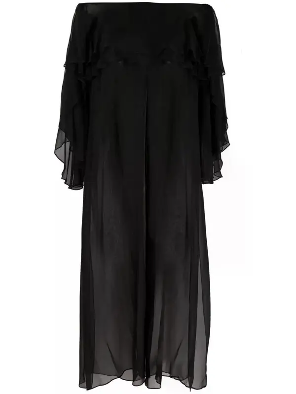 GEMY MAALOUF Bardot Neckline Sheer Long Top - Black