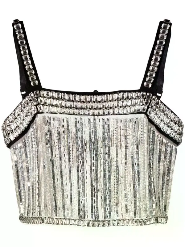 Elisabetta Franchi Crystal Embellished Cropped Tank Top - Silver