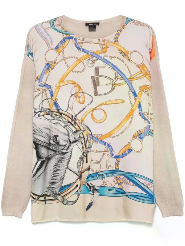 Avant Toi Graphic Print Knitted Top - Brown