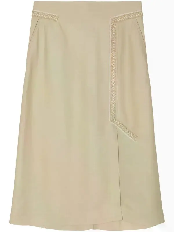 Shiatzy Chen Panelled Wool Midi Skirt - Brown