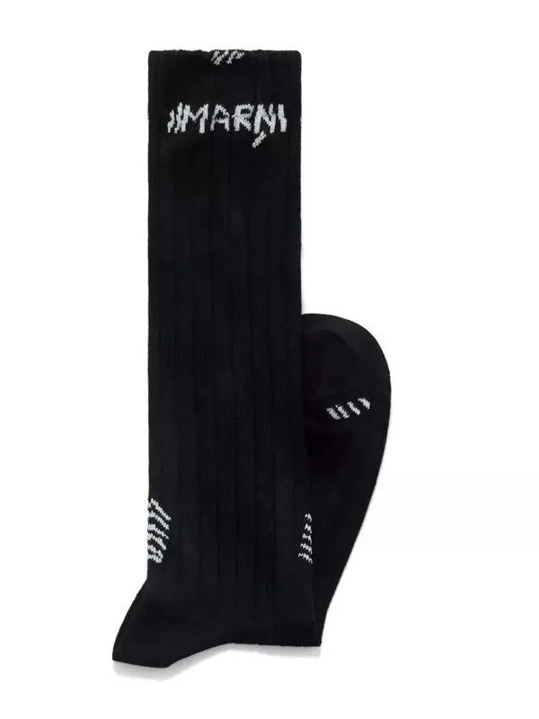 Marni Ribbed Cotton Socks With Mending-embroidery
