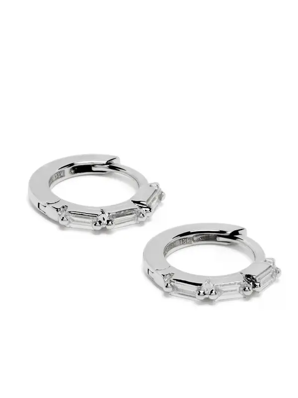 SUZANNE KALAN 18kt White Gold Baguette Diamond Huggie Earrings - Silver