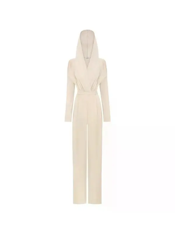 ANNAFOXY Draped Hooded Jumpsuit - Neutrals