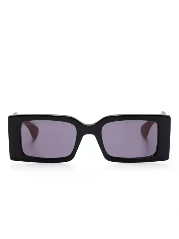 Gucci Rectangular Frame Sunglasses With Gold-tone Logo - Black