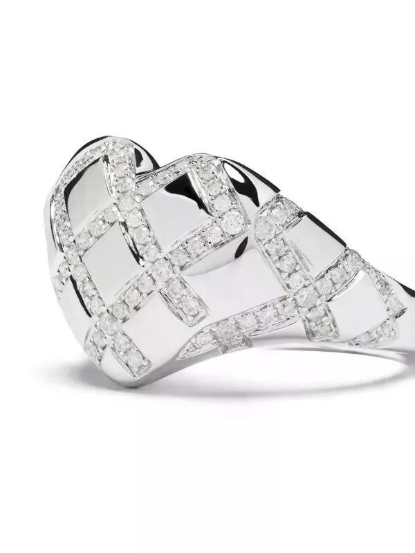 Yvonne Léon 9kt White Gold Diamond Signet Ring - Silver