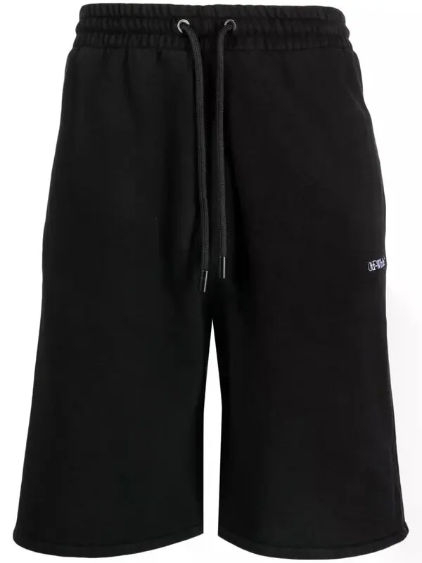 Off-White Cotton Track Shorts With Diag-stripe Detail - Black