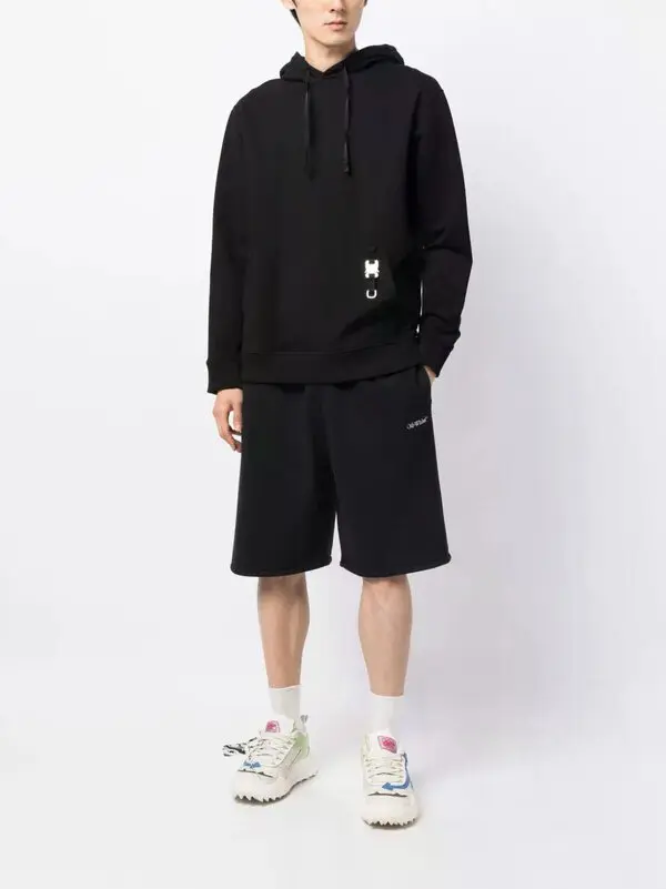 Off-White Cotton Track Shorts With Diag-stripe Detail