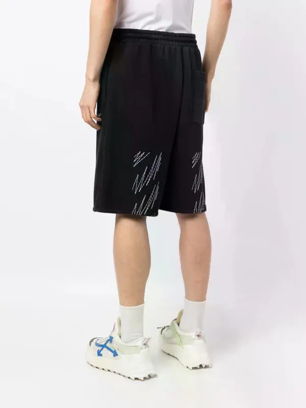Off-White Cotton Track Shorts With Diag-stripe Detail