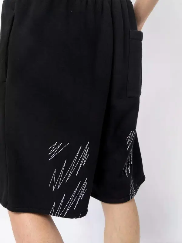 Off-White Cotton Track Shorts With Diag-stripe Detail