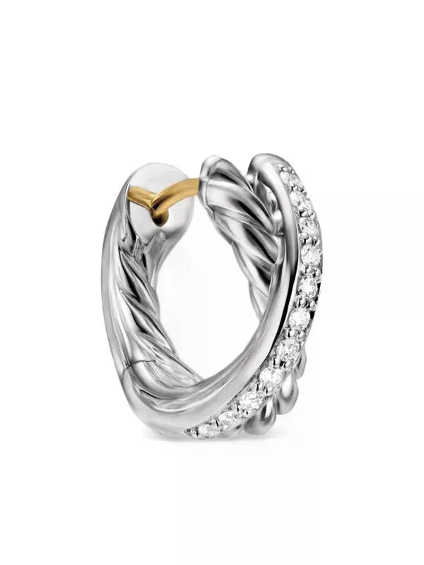 David Yurman Sterling Diamond Huggie Hoop Earrings - Silver