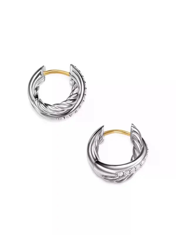 David Yurman Sterling Diamond Huggie Hoop Earrings