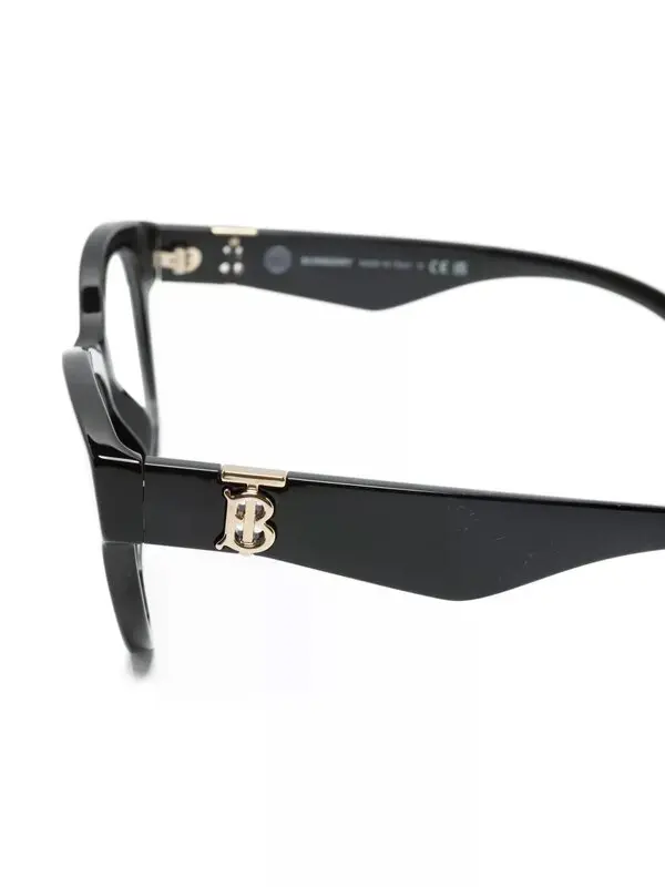 Burberry Round Frame Glasses With Gold Tone Monogram - Black