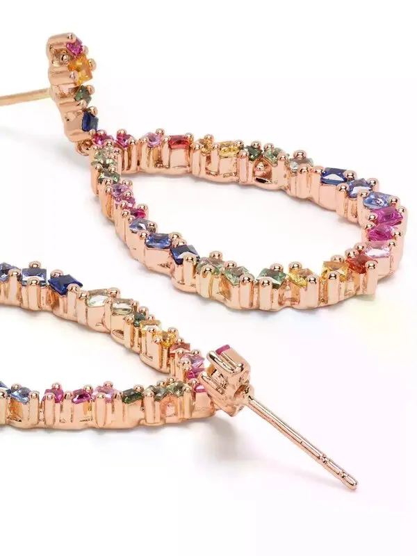 SUZANNE KALAN 18kt Rose Princess Cut Rainbow Sapphire Drop Earrings