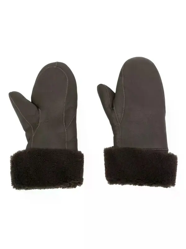 YVES SALOMON Short Lambskin Mittens With Shearling Trim - Brown