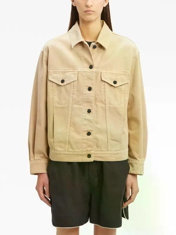 Palm Angels Beige Cotton Embroidered Palm Tree Logo Denim Jacket