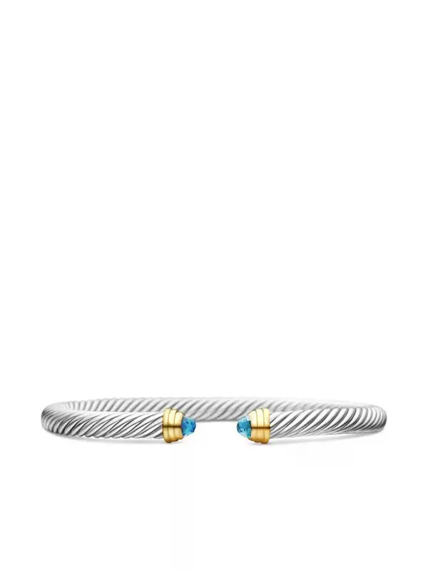 David Yurman 14kt Yellow Gold And Sterling Classic Cable Bracelet With Topaz - Silver